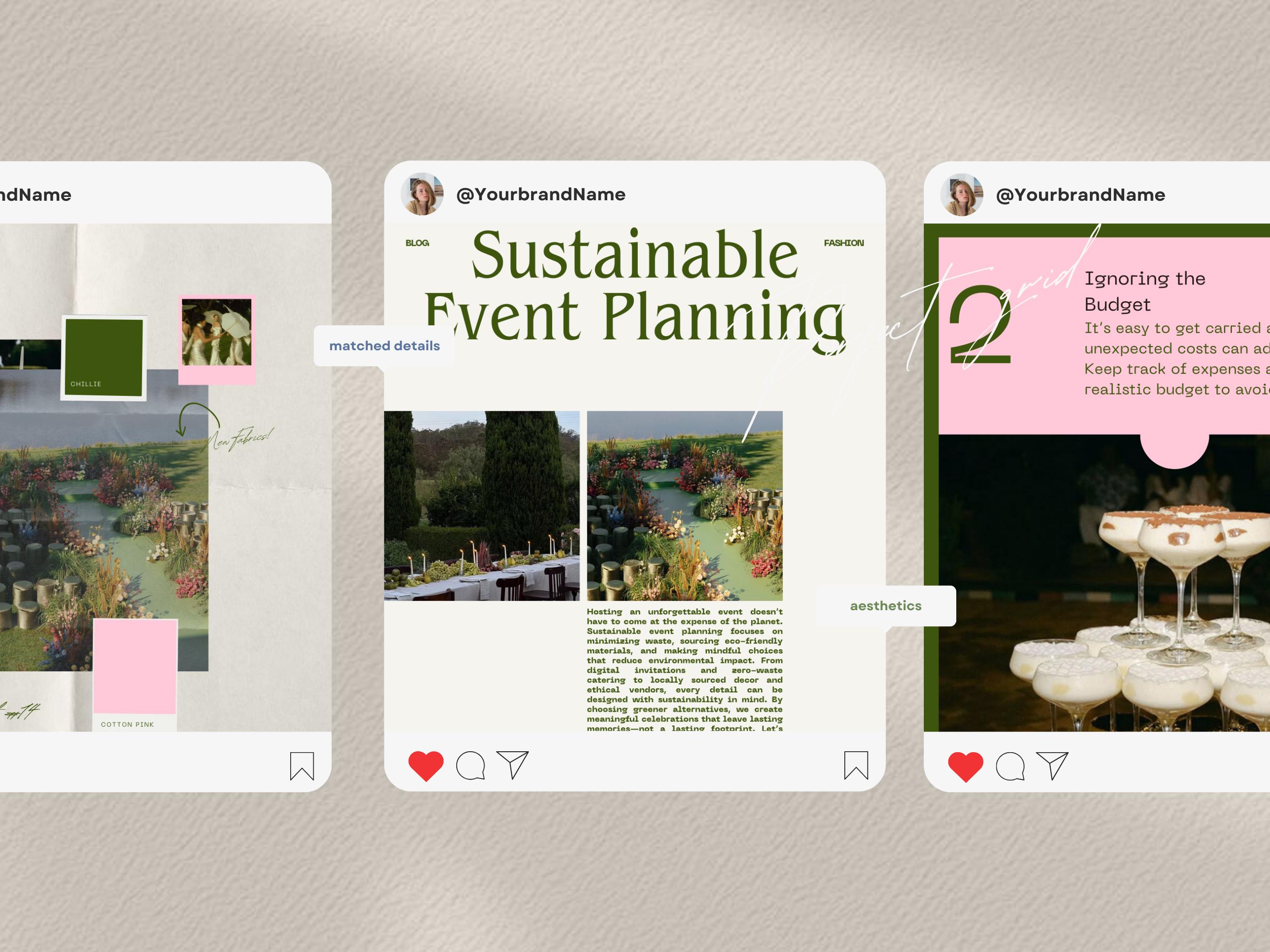 Event Planner Instagram Post Templates: Pink & Green Social Media ...