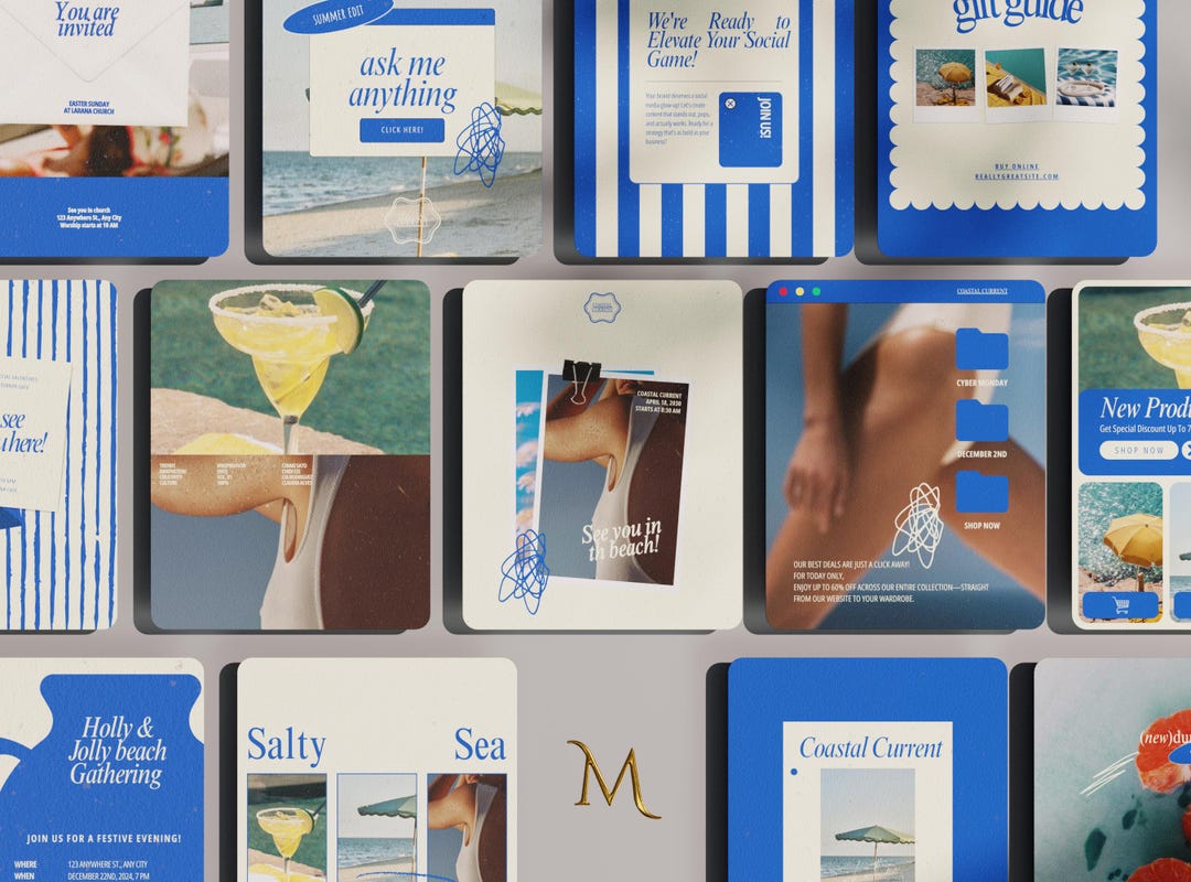 Beach Aesthetic Social Media, Nautical Instagram Templates Content ...