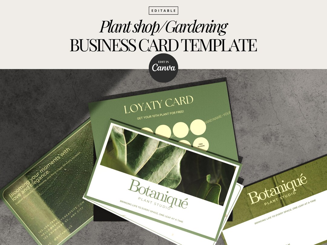 Editable Plant Shop Business Card Template Green, Printable Garden Shop ...