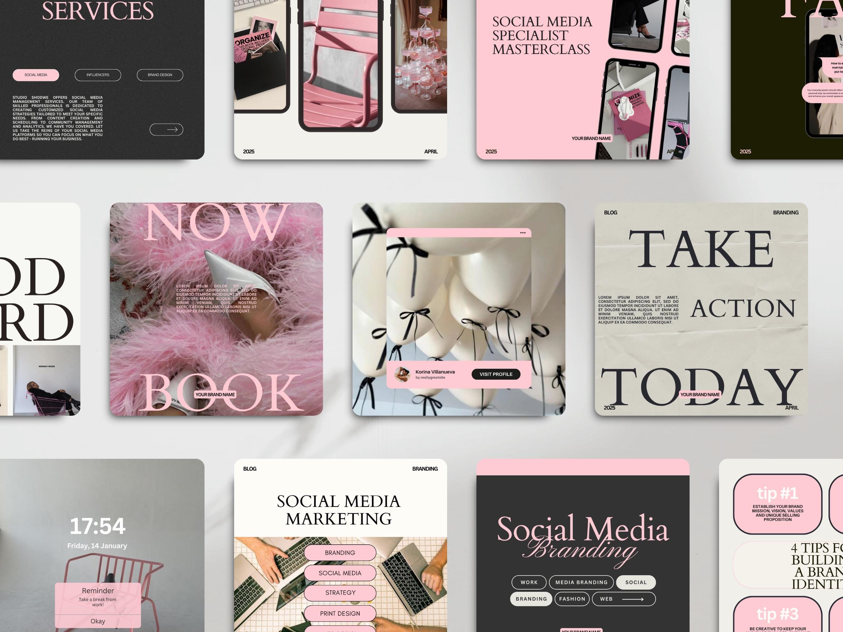 Dusty Pink Instagram Template Bundle: Social Media Manager Canva ...