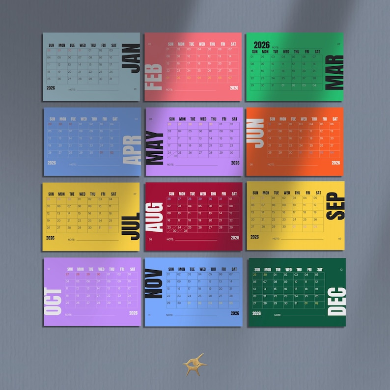 Modern 2026 Digital Calendar, Bold and Bright Monthly Wall Planner ...