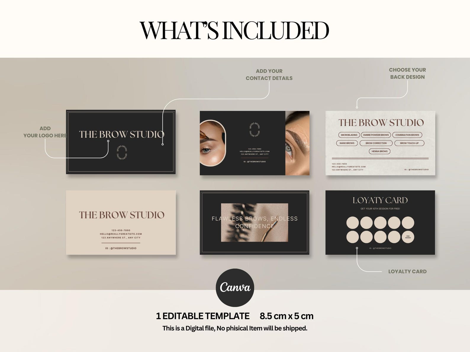 PMU Brows Business Card Template Brown, Microblading Template ...
