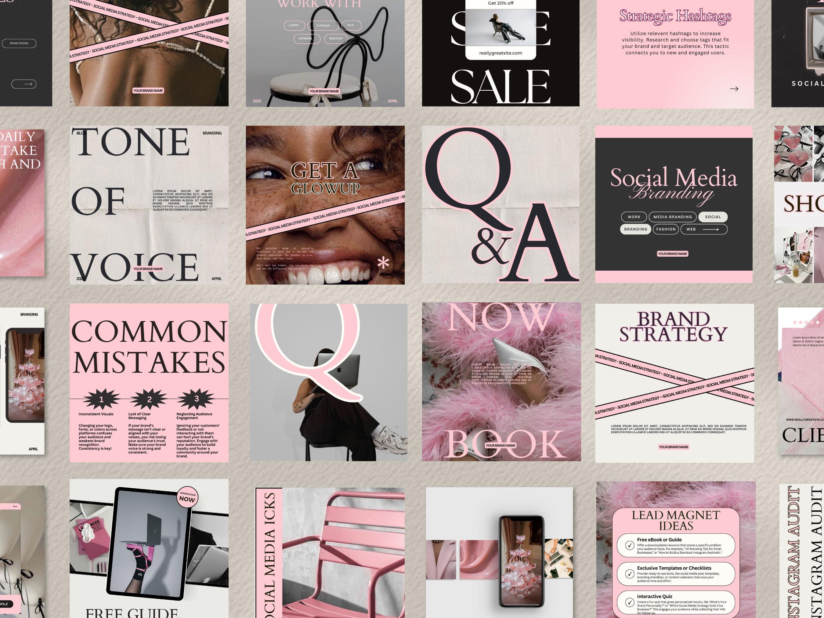 Dusty Pink Instagram Template Bundle: Social Media Manager Canva ...