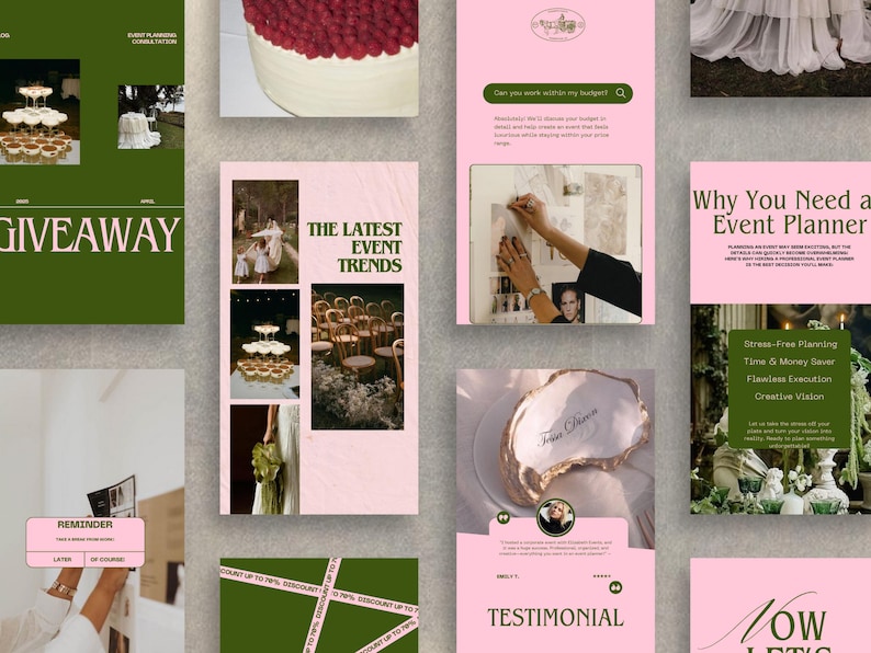 Event Planner Instagram Post Templates: Pink & Green Social Media ...