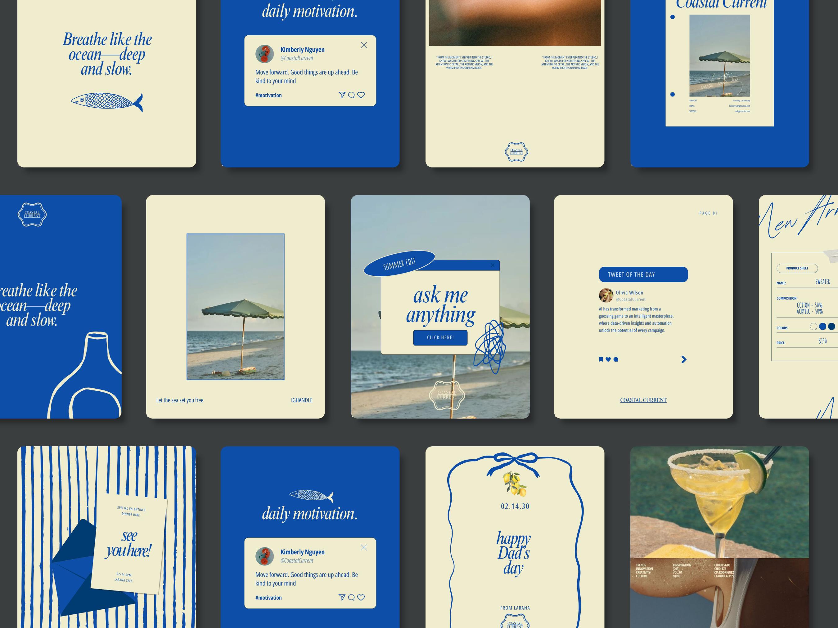 Coastal Aesthetic Social Media, Nautical Instagram Templates Content ...