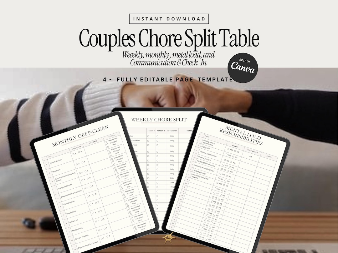 Couples Chore Split Tracker, Household Task Organizer, Minimalist Chore ...