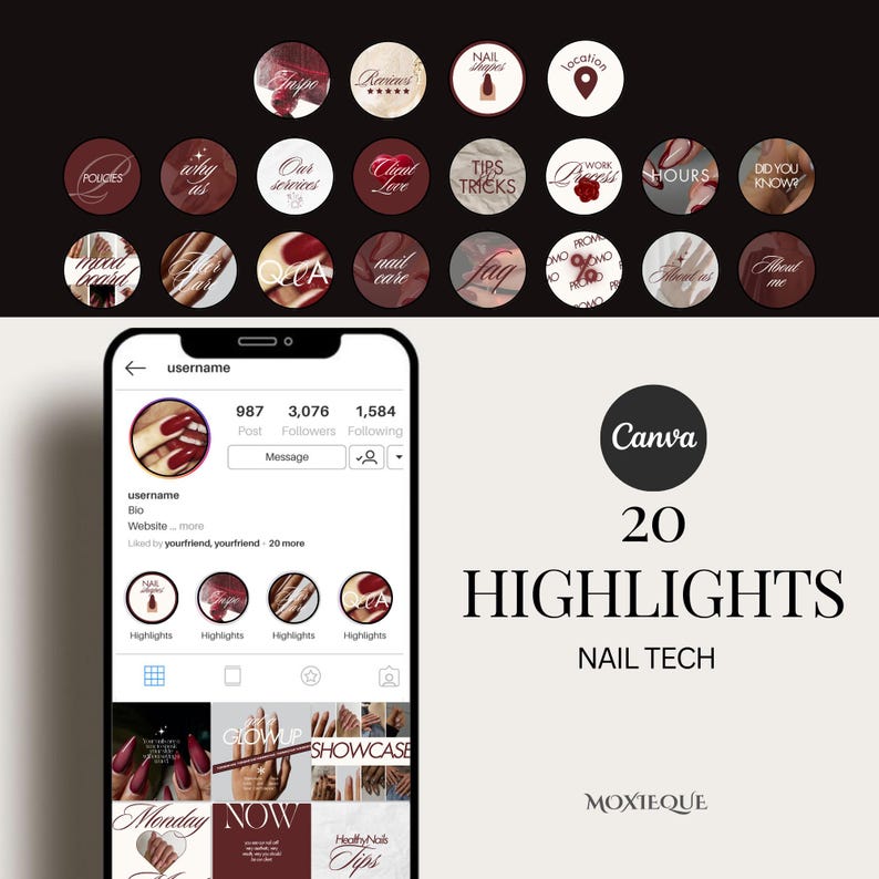 Nail Tech Instagram Highlight Covers: Editable Canva Templates (digital ...