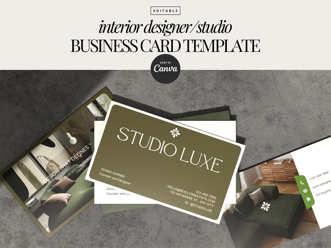 Interior Designer Business Card Template: Minimalist Green Design ...