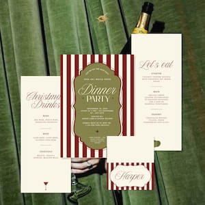 Dinner Party Invitation Template, Editable Christmas Card Bundle ...