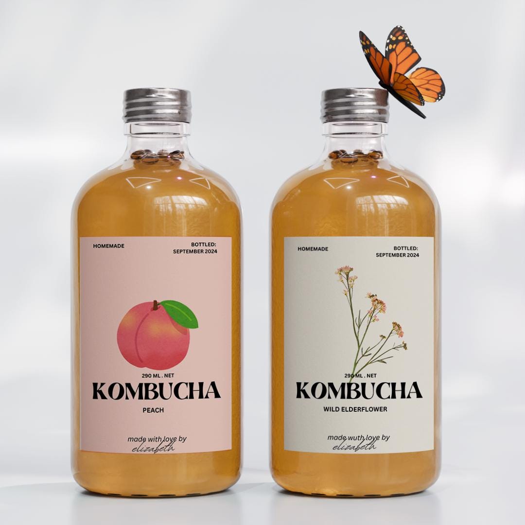 Personalized Kombucha Labels Editable in Canva - Printable Kombucha ...
