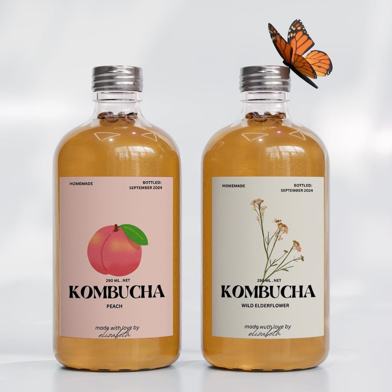 Personalized Kombucha Labels Editable in Canva - Printable Kombucha ...