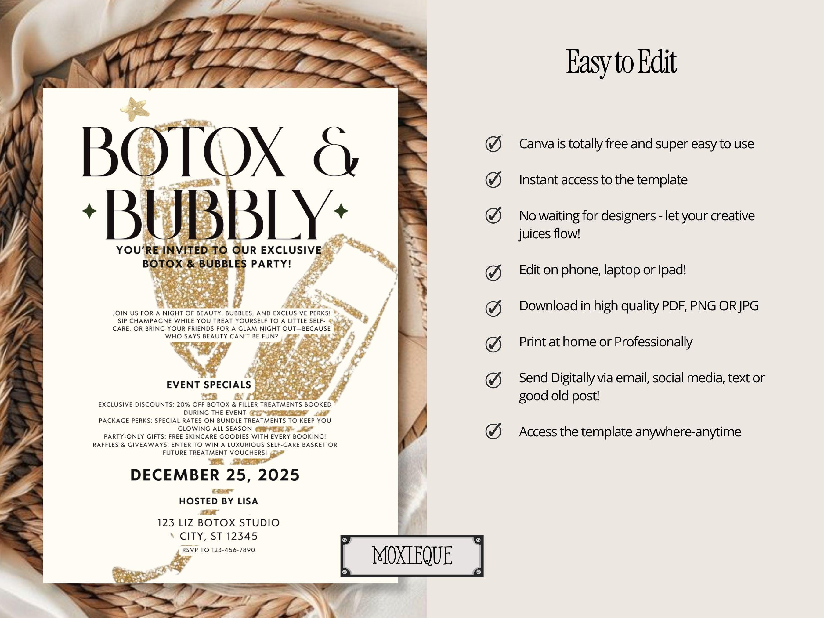 Christmas Botox & Bubbly Party Invite: Skin Clinic Flyer Template ...