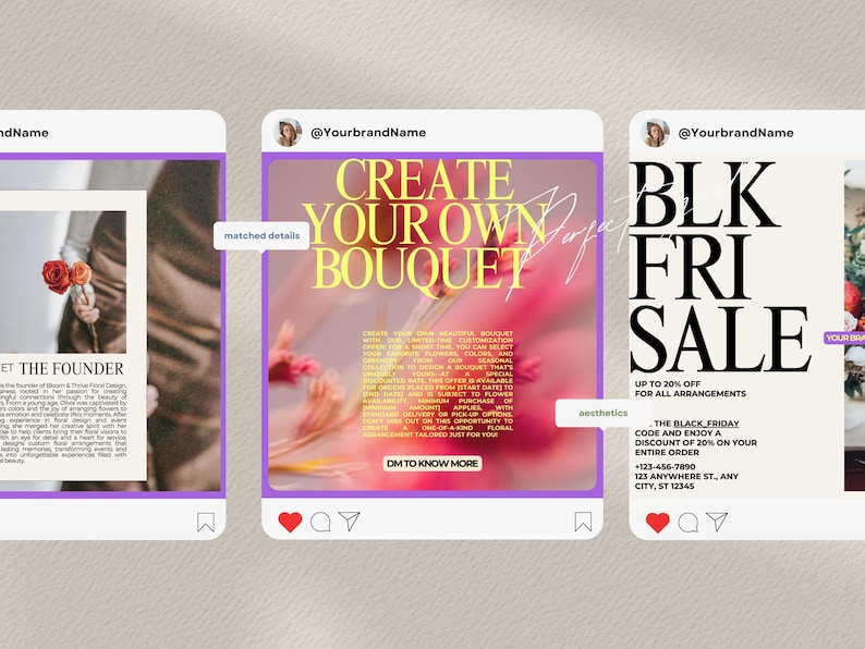 Florist Business Instagram Post Templates, Editable Florist Social ...
