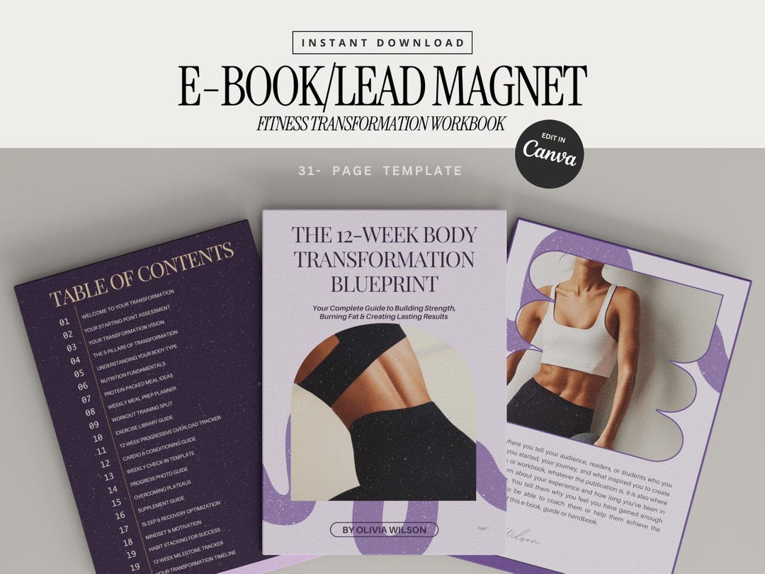 Fitness Workbook Canva Template, Lead Magnet for Personal Trainers, 12 ...
