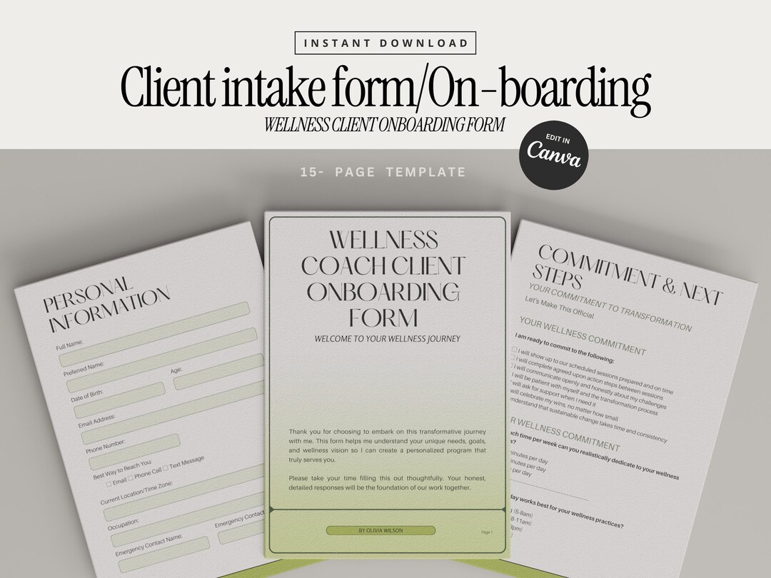 Wellness Coach Client Intake Form Canva Template, 15-page Onboarding ...