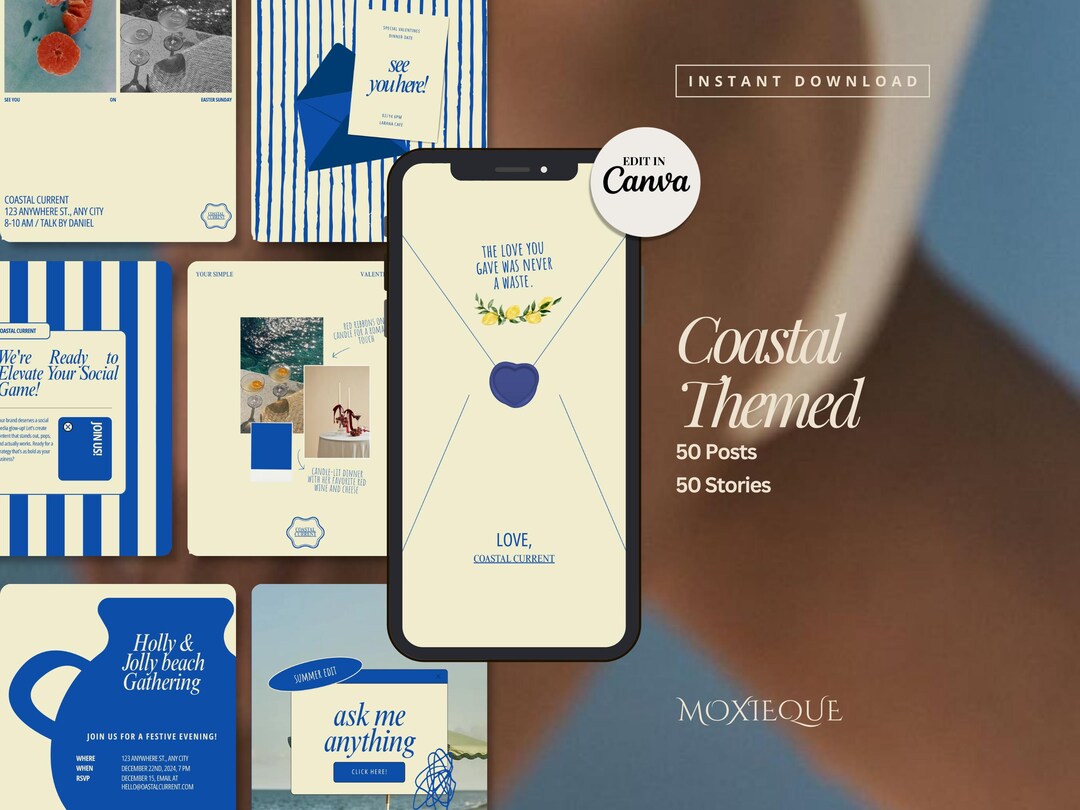 Coastal Aesthetic Social Media, Nautical Instagram Templates Content ...