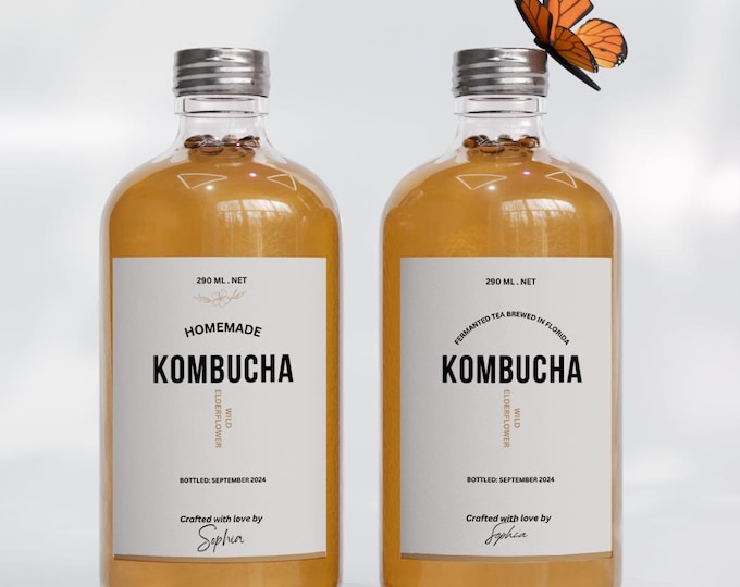 Editable Kombucha Bottle Label Template, Custom Kombucha Bottle Sticker ...