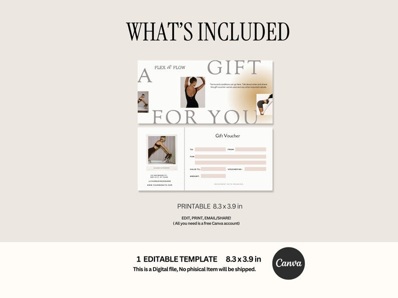 Pilates Gift Card Template, Editable Pilates Studio Gift Certificate ...