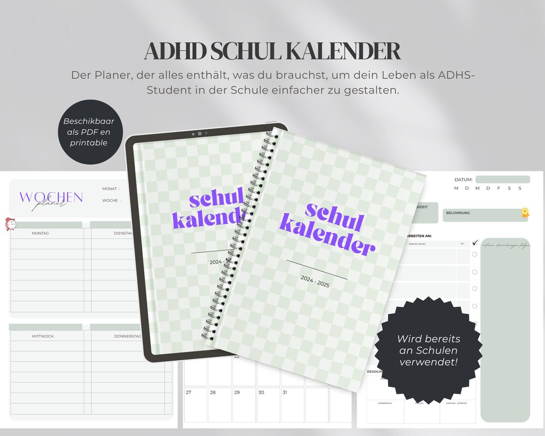 DEUTSCH RETRO ADHD School Planner Adhd School Agenda Printable Student ...