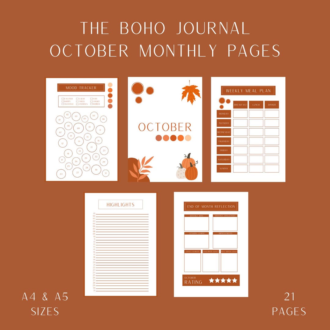 OCTOBER the Boho Bullet Journal Digital Planner Printable Pages Mood ...