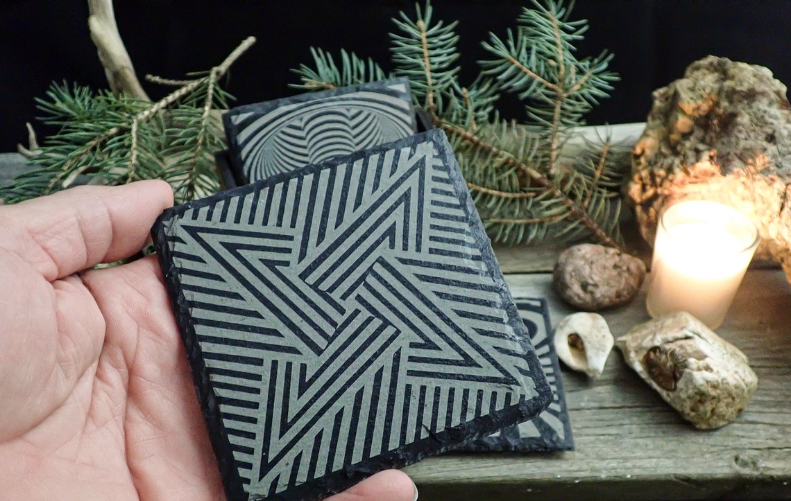 Hypnosis Optical Illusion Slate Coaster Set With Wooden Box Psychology ...