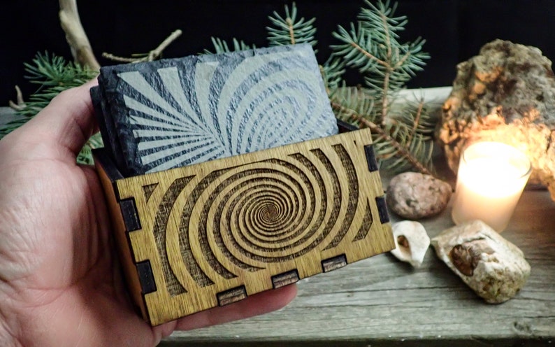 Hypnosis Optical Illusion Slate Coaster Set With Wooden Box Psychology ...