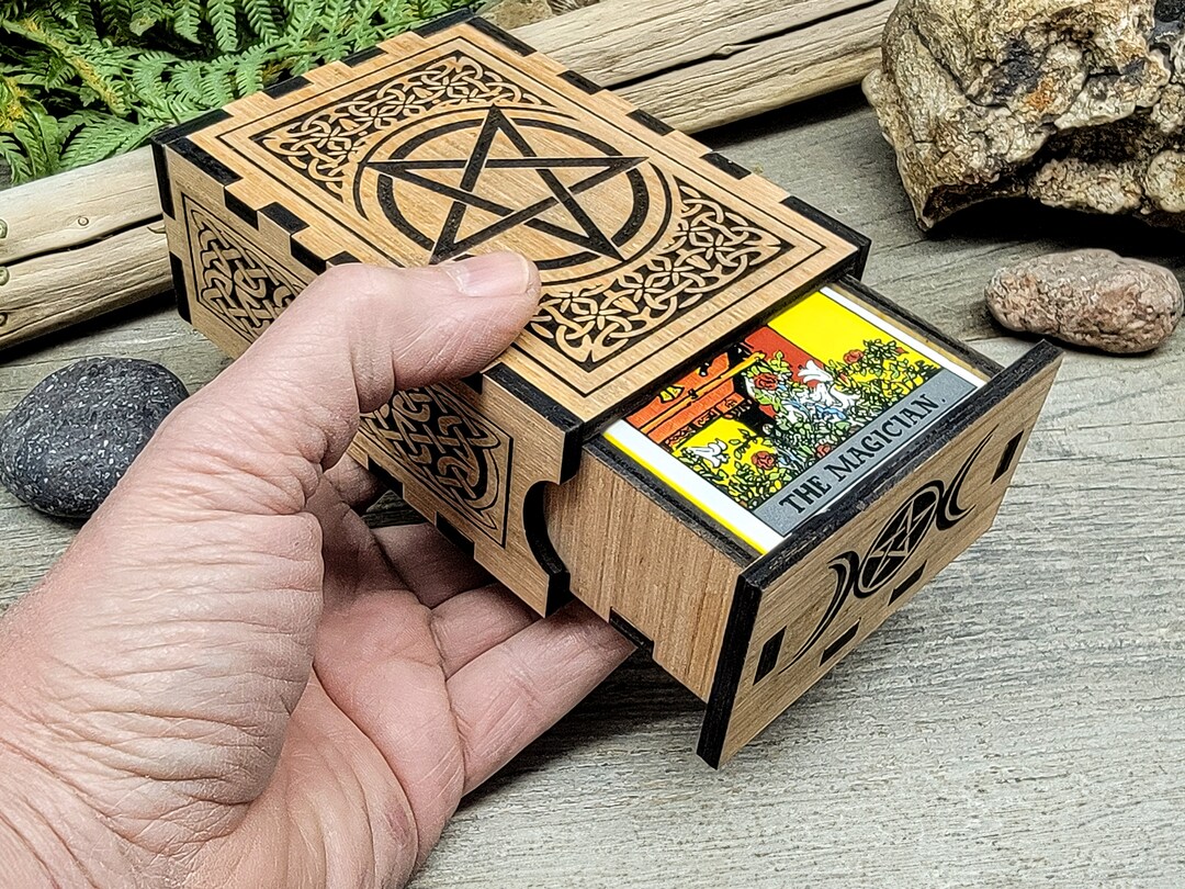 Pentagram Card Box Engraved Wood (cards NOT Included) Celtic Knot ...