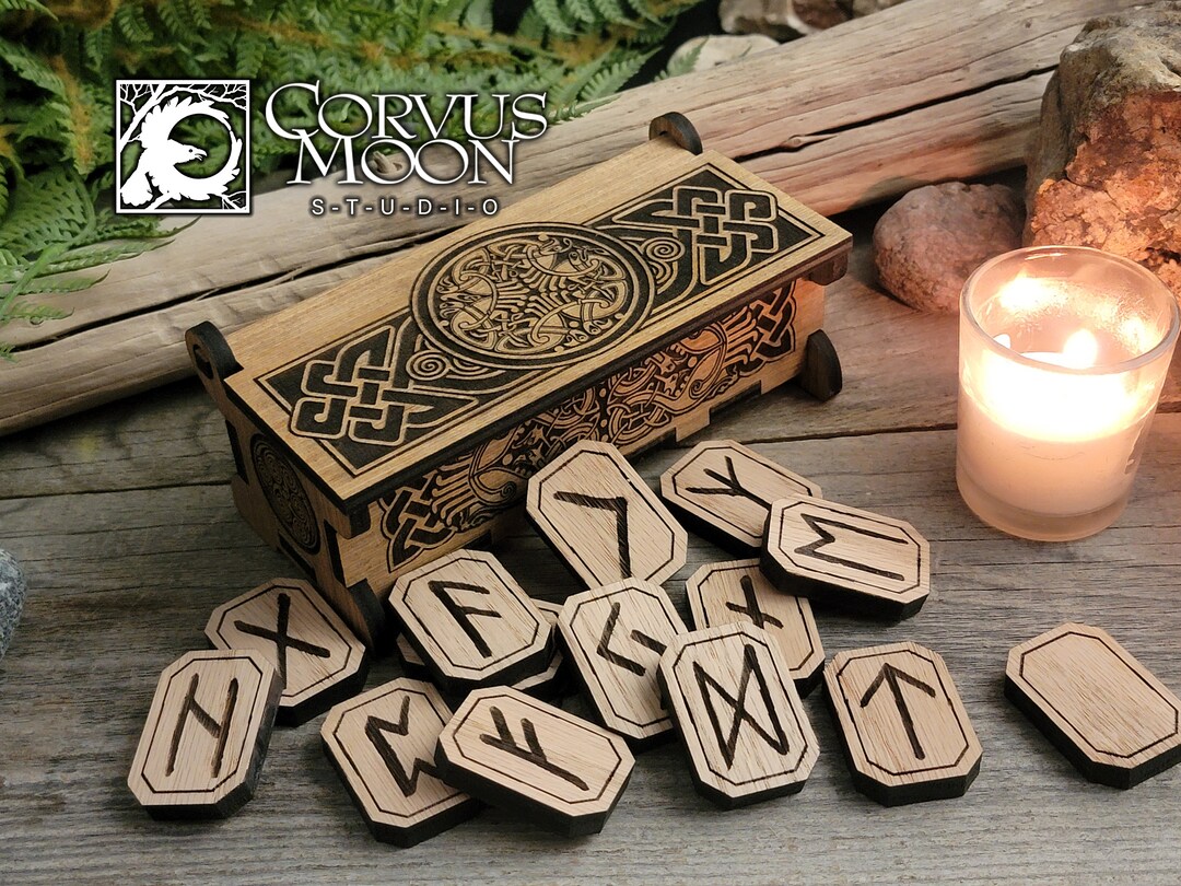 Oak Rune Set in Wooden Box, Elder Futhark Fortune Telling Divination ...