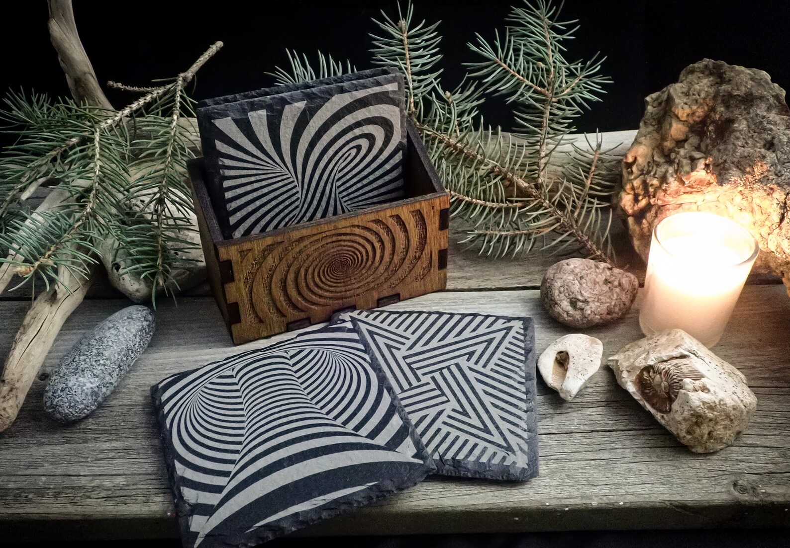 Hypnosis Optical Illusion Slate Coaster Set With Wooden Box - Etsy