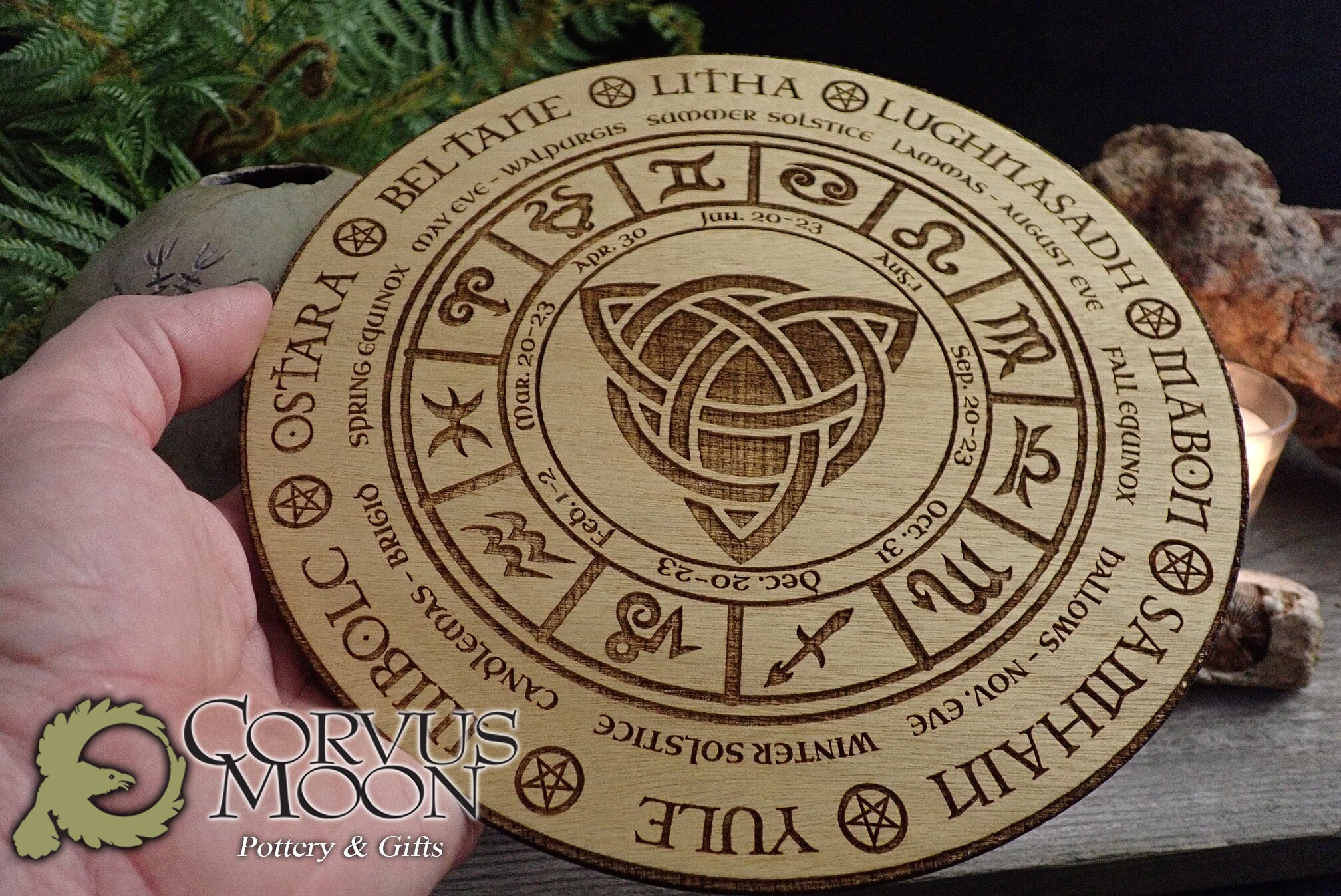 Celtic Calendar with wooden stand Solstice Wheel of the year | Etsy