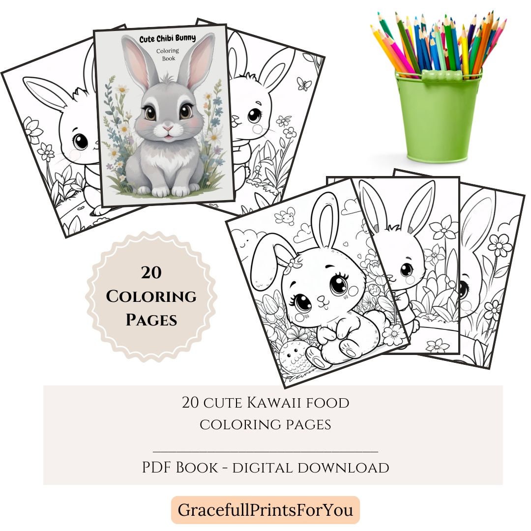 Cute Chibi Bunny Coloring Book for Kids, Cute Bunny Coloring Book ...