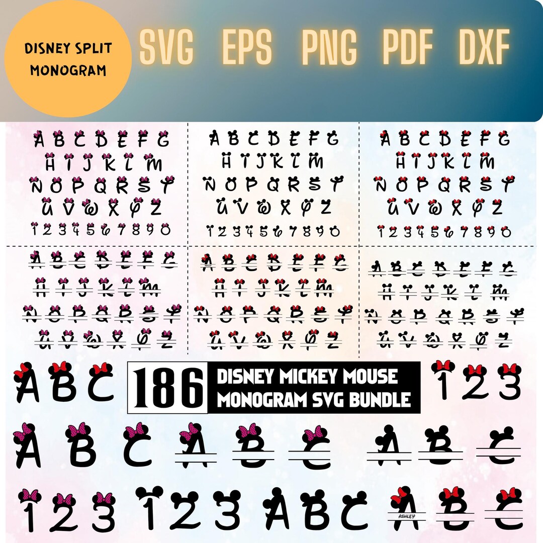 Dis Ney-inspired Mickey Mouse Split Monogram SVG Bundle 186 Alphabet ...
