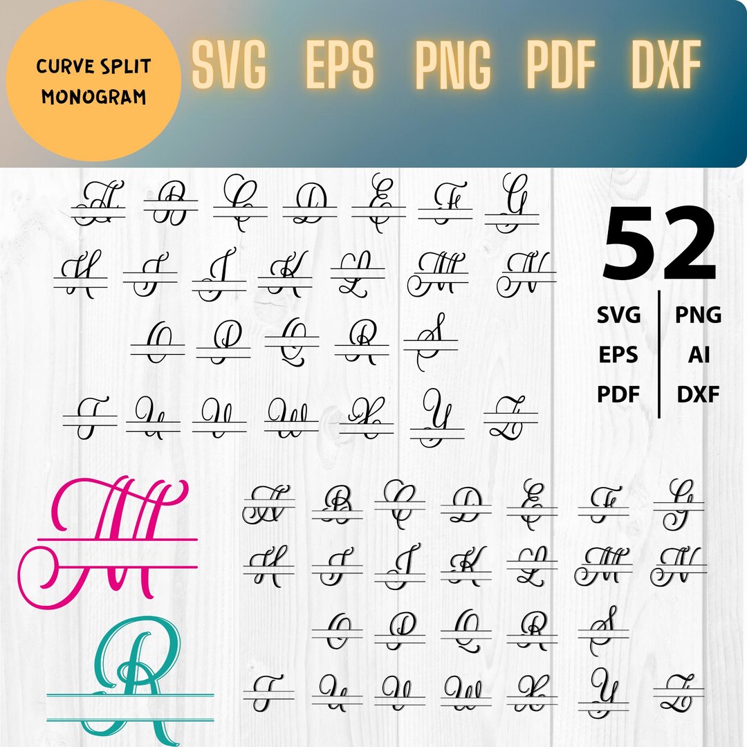 Elegant Curve Split Monogram SVG Bundle Script Letter Monograms for ...