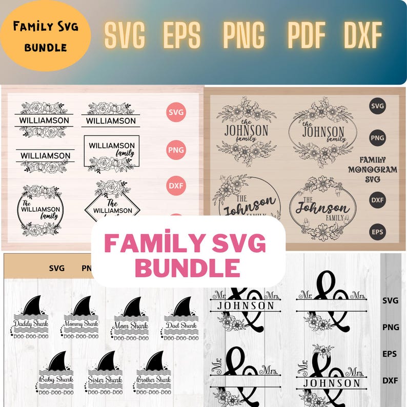 Family Name Monogram SVG, Floral Frame Svg, Split Monogram, Baby Shark ...