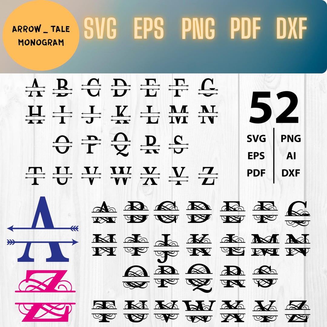 Arrow Tale Monogram SVG Bundle Elegant Split Letter Monograms With ...