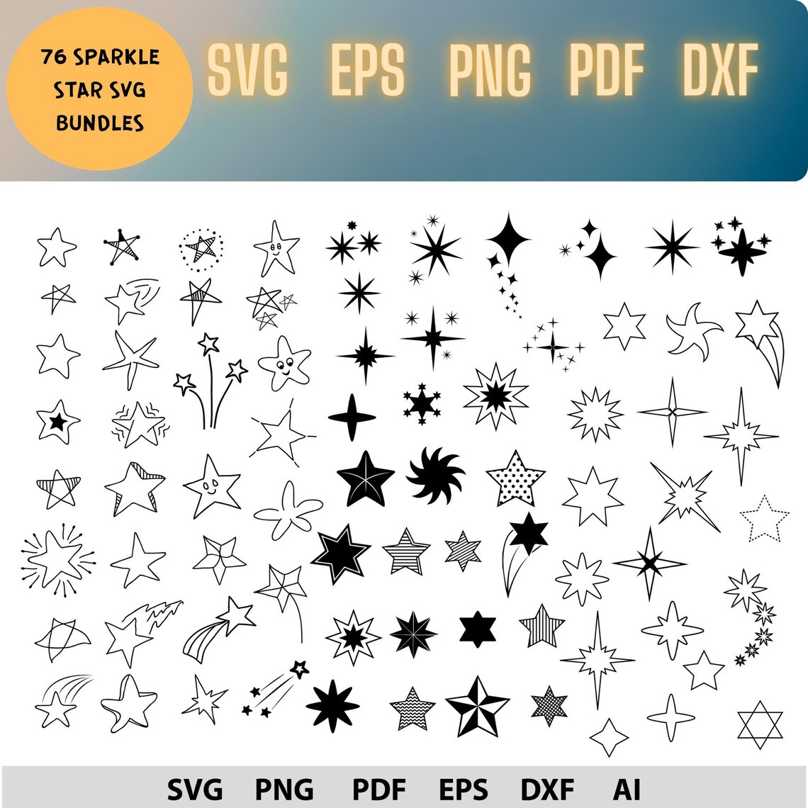 76 Sparkle Star SVG Bundle Celestial Clipart for DIY Crafts, Stickers ...
