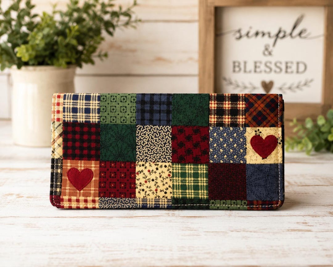 Handmade Quilted Checkbook Cover: Patchwork Fabric Wallet - Etsy