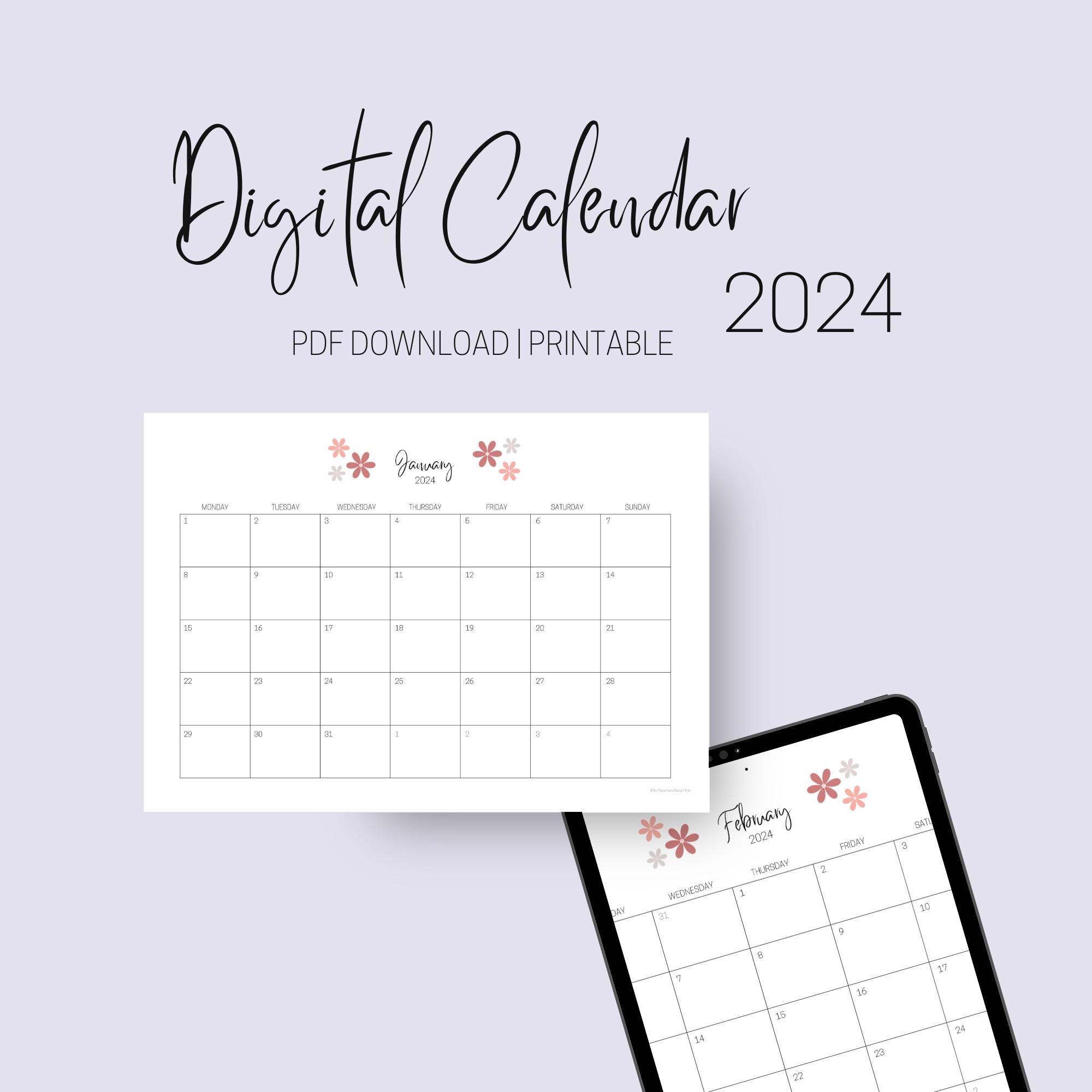 2024 Monthly Calendar Digital - Etsy