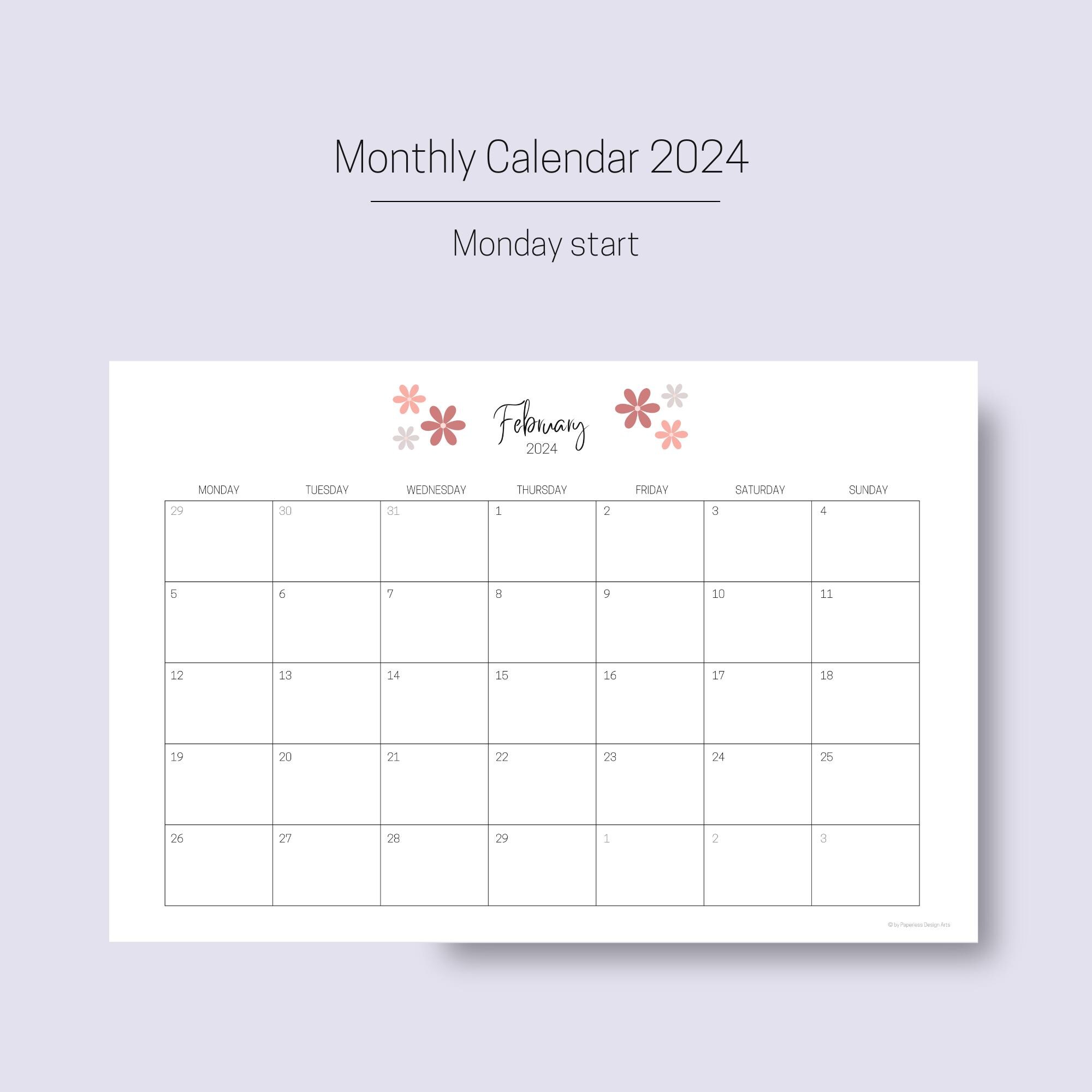 2024 Monthly Calendar Digital - Etsy
