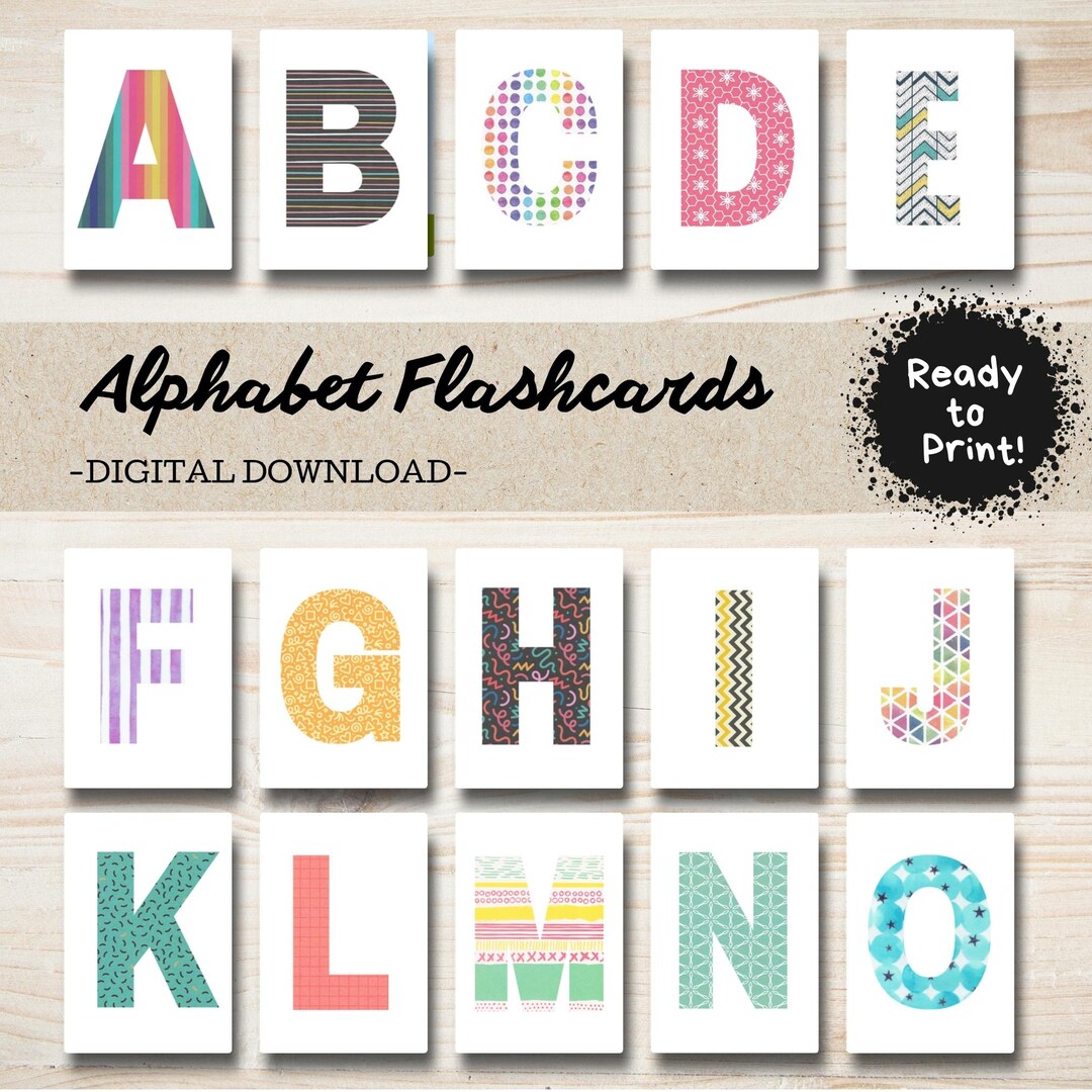 Tarjetas didácticas del alfabeto, letras coloridas, descarga digital ...