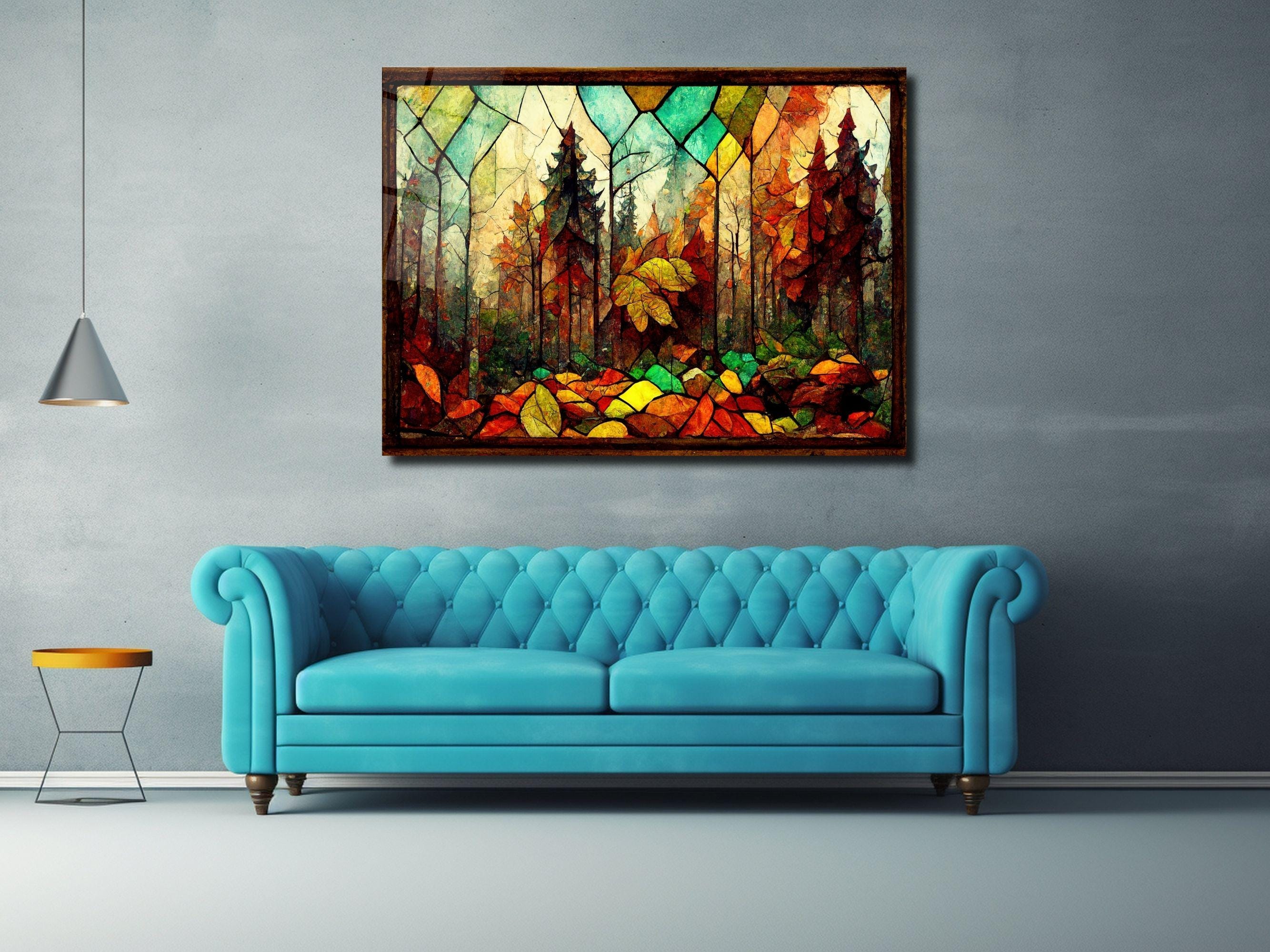 Stained Glass Autumn Tree of Life Art Work, Home&office Watercolor Wall ...