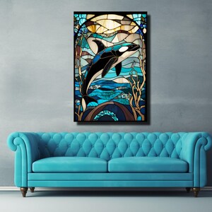 Orca Stained Glass Pattern Window Panel, Stain Glass Art Decor Gift ...