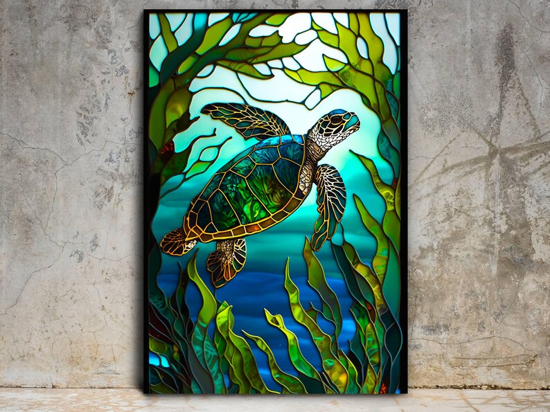 Stained Glass Pattern Sea Turtle, Stain Glass Window Panel Gift, Home ...