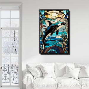 Orca Stained Glass Pattern Window Panel, Stain Glass Art Decor Gift ...