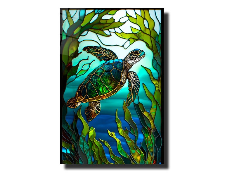 Stained Glass Pattern Sea Turtle, Stain Glass Window Panel Gift, Home ...