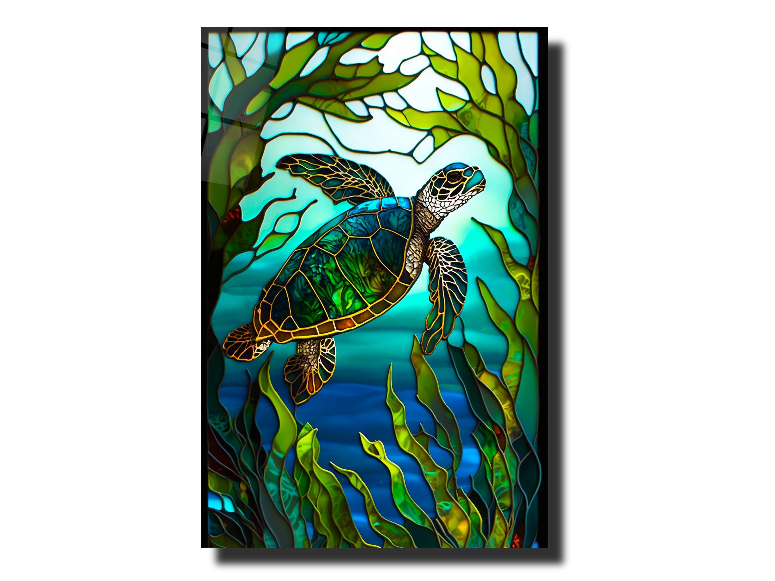 Sea Turtle Glass Wall Art Print: Stained Glass Window Hangings Panel - Etsy
