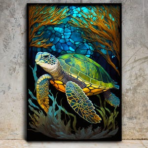 Stained Glass Pattern Sea Turtle, Stain Glass Window Panel Gift, Home ...