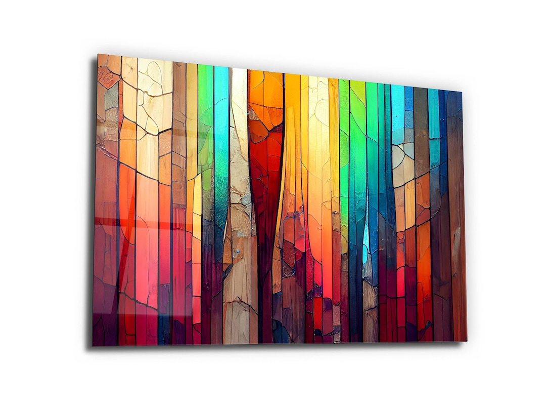 Colorful Abstract Stained Glass Art Panel, Modern Wall Art Prints ...