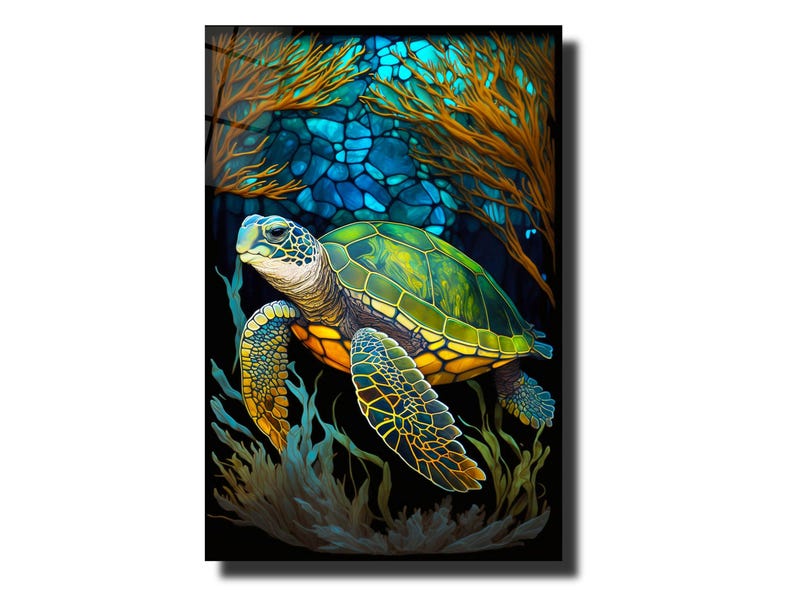 Stained Glass Pattern Sea Turtle, Stain Glass Window Panel Gift, Home ...