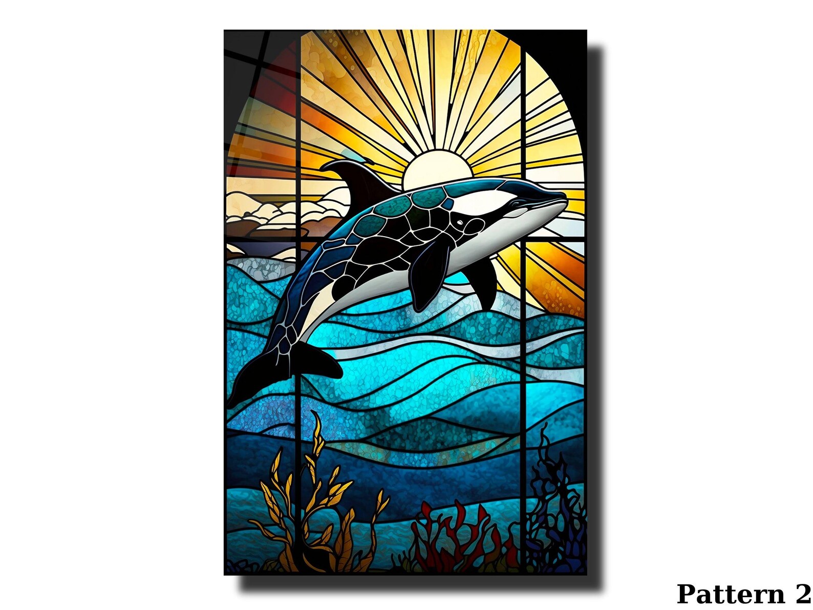 Orca Stained Glass Pattern Window Panel, Stain Glass Art Decor Gift ...